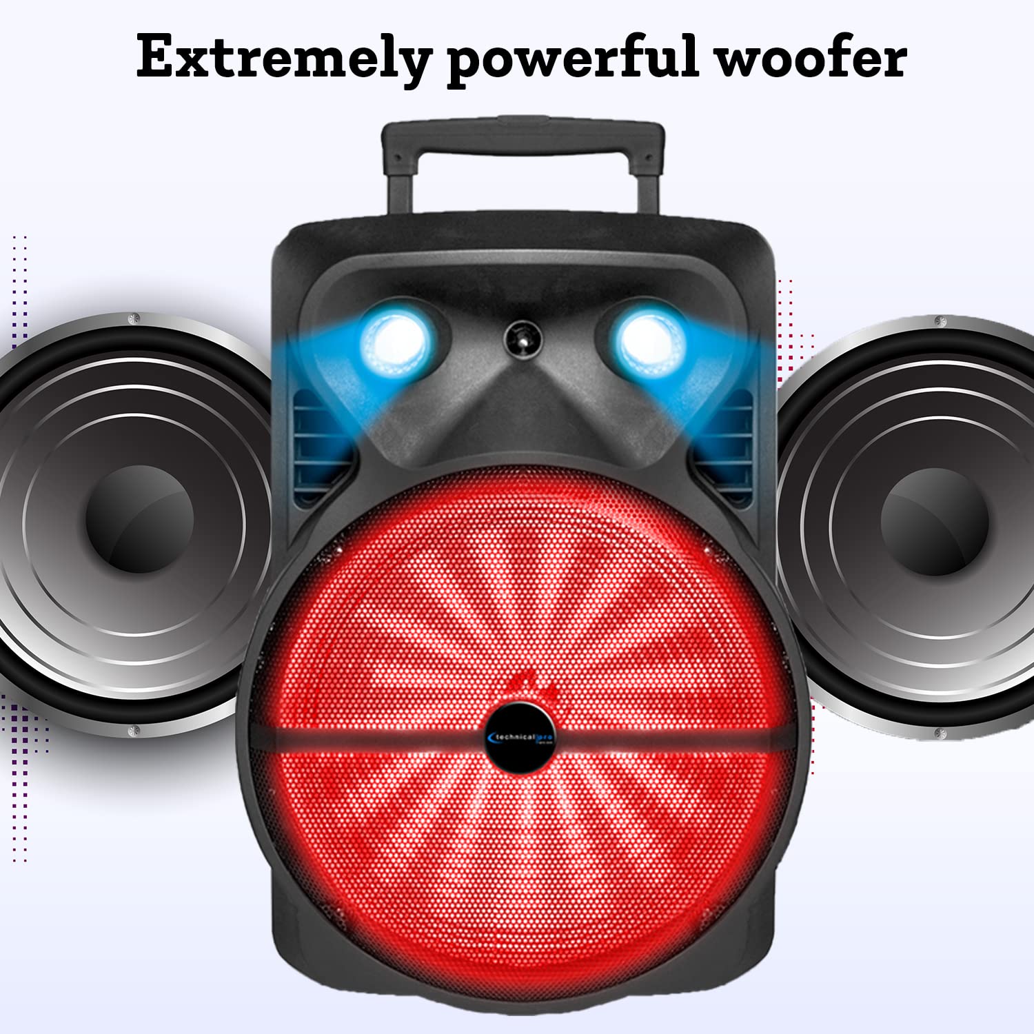 1600 Watts Bluetooth Speaker with Tripod, Wired Microphone & Remote Control | Rechargeable 15" Two Way Bluetooth DJ Light Speaker Package with USB SD Card inputs by Technical Pro