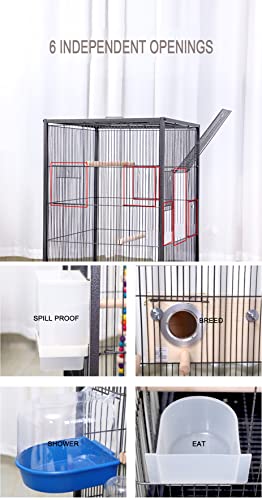 33 Inch Wrought Iron Bird Cage with with Play Open Top and Rolling Stand for Mid-Sized Parrots Cockatiels Sun Parakeets Green Cheek Conures (White)