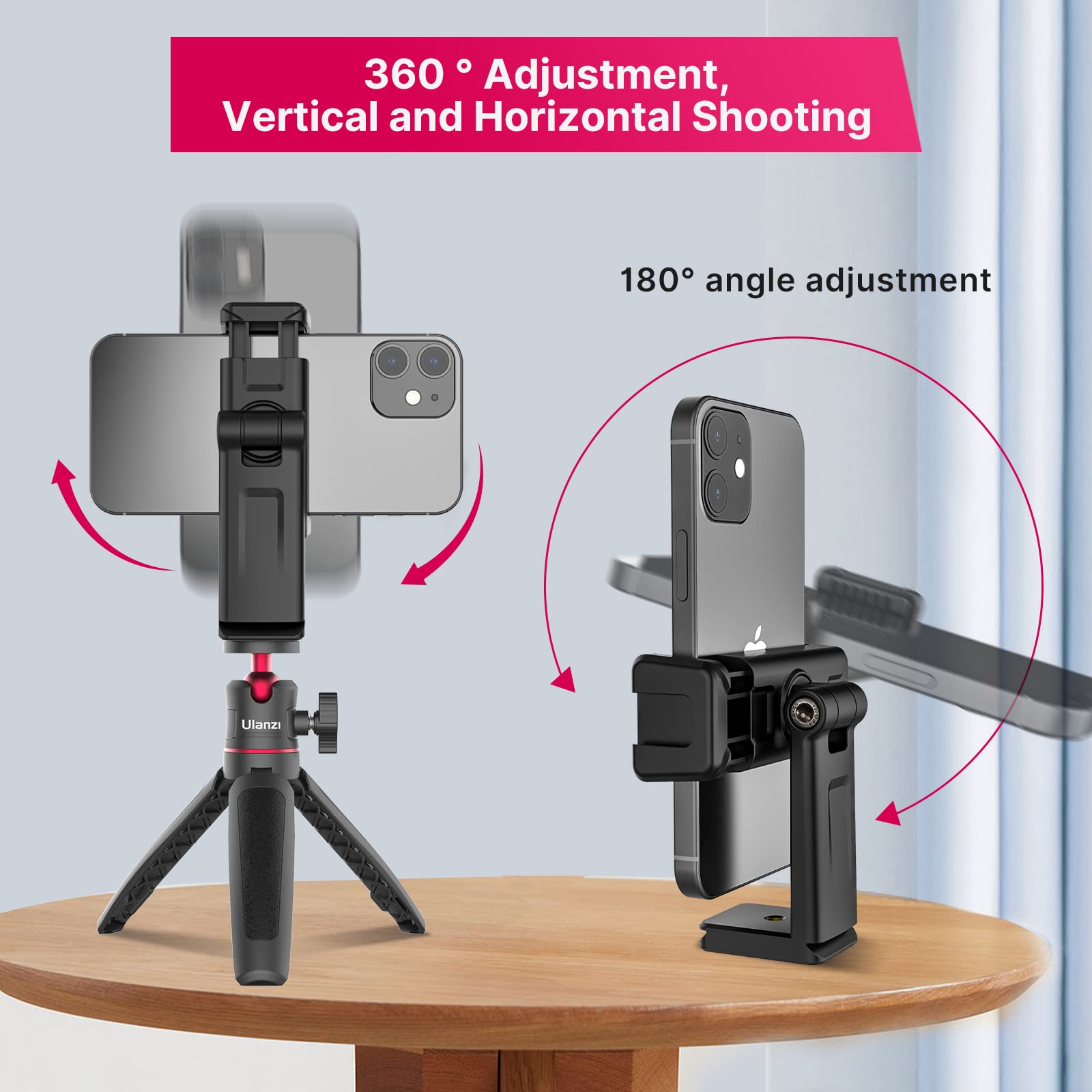 ULANZI ST-22 Phone Tripod Adapter Mount, Adjustable Cell Phone Holder with 2 Cold Shoe, Universal Smartphone Clamp, Vertical Horizontal Bracket for iPhone, Samsung Galaxy and All Phones