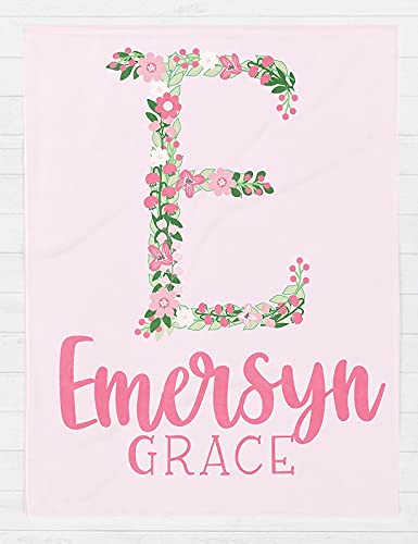 Monogram Junkie Personalized Baby Blanket for Girls with Name | Floral Custom Baby Blanket | Baby Girl Name Blanket |
