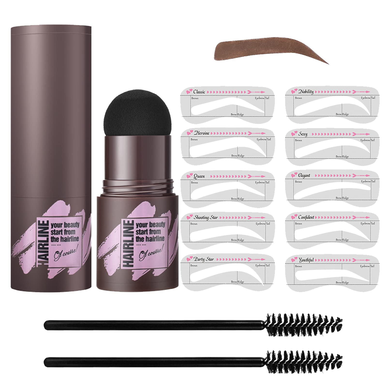 LSxia Eyebrow Stamp and Stencil Kit, Waterproof Eyebrow Powder Shaping Kit - 10 Natural Brow Stencils for Women (Dark Brown)