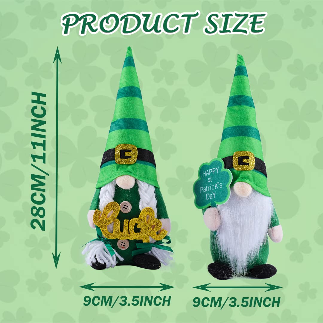2packs St. Patrick's Day Gnome Decorations, Handmade Standing Tomte Gnome Plush Decor for Gift,Green Shamrock Irish Gnome Elf Scandinavian Ornaments, Patrick's Day Home Decor, Party Supplies Gift