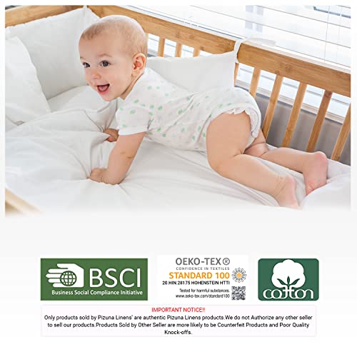 Pizuna 400 Thread Count Cotton Crib Fitted Sheet 3pc, 100% Long Staple Cotton White Crib Sheets Luxurious Sateen Weave All Around Elastic Deep Pocket Kids Bed Sheet (100% Cotton White Crib Bed Sheet)
