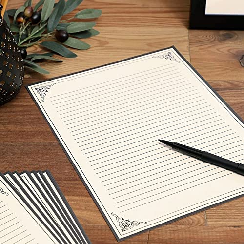 48 Sheets Fancy Vintage Style Lined Letter Writing Paper with Antique Border Design, 8.5 x 11 Inch Aged Stationery for Letters, Invitations