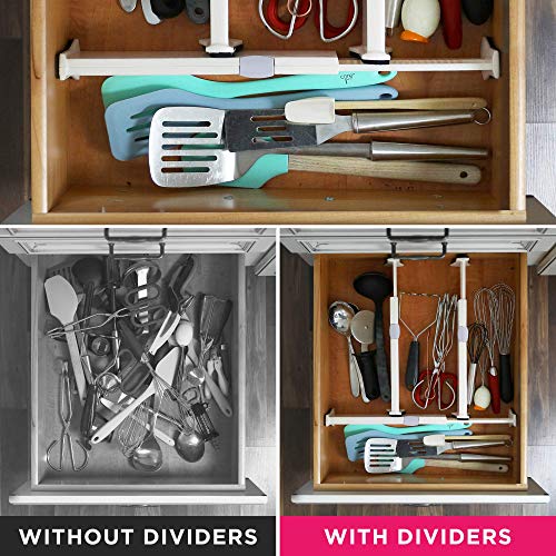 4 Drawer Dividers and Organizer, Organize Silverware and Utensils in Home Kitchen, Divider for Clothes in Bedroom Dresser, Designed to Not Snag Underwear and Bra Fabrics, Bathroom Storage Organizers