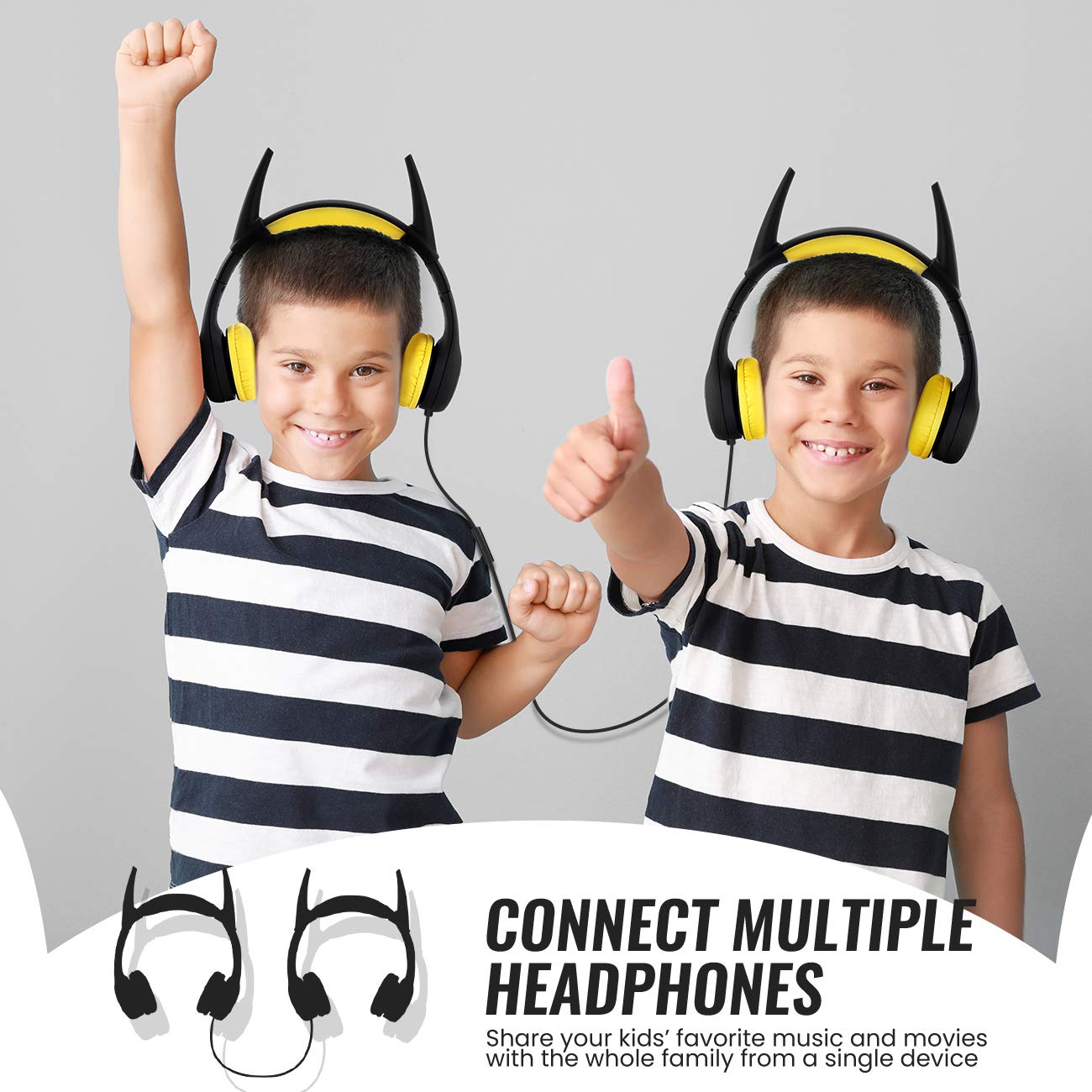 Little Helpers Kids Headphones with VoliBat Ears, Wired Over-Ear Headphones with Music Sharing Function,85dB Volume Limited Hearing Protection,Safe Food Grade Material,3.5mm Jack Headset for Children