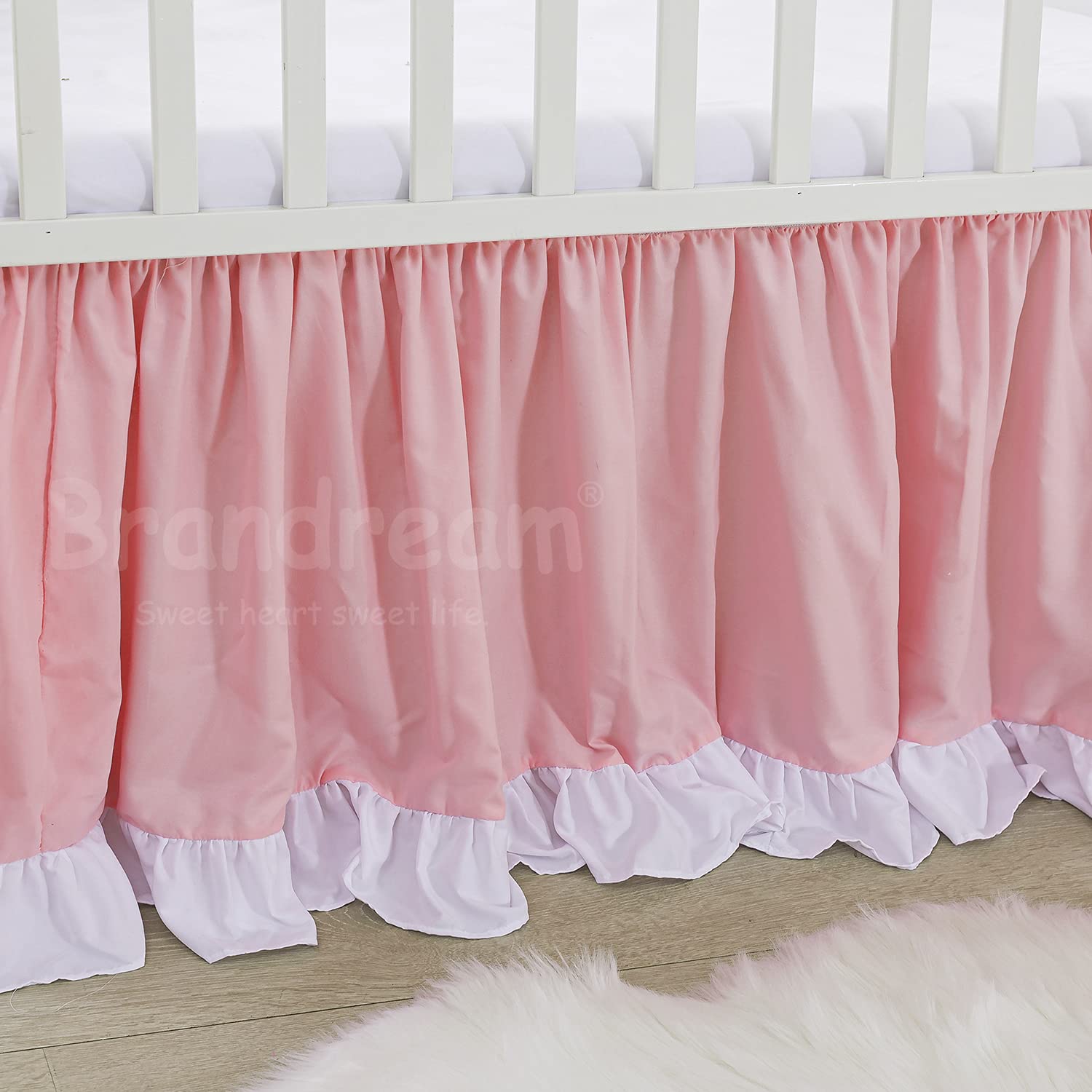 Brandream Nursery Bedding Ruffle Girls Crib Bedding Set Pink White Diamond Blanket, Fitted Sheet, Jade Pink Skirt, 3 Piece