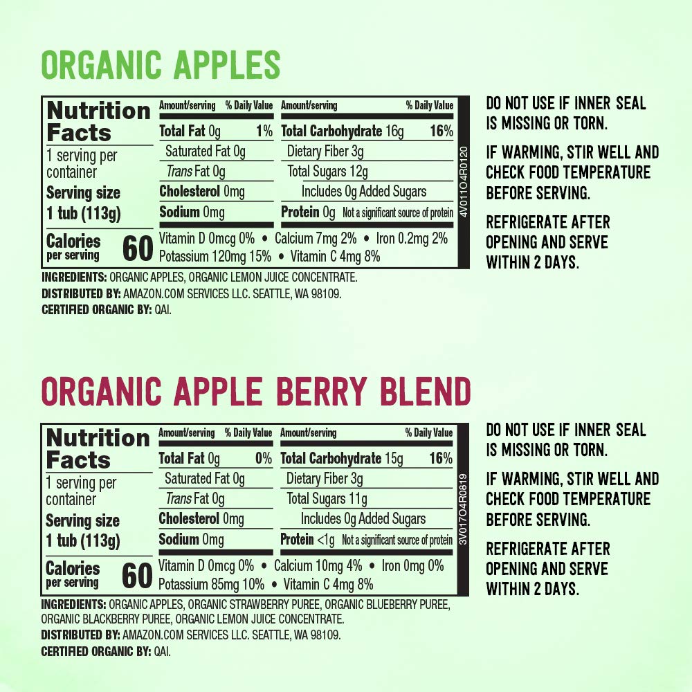 Amazon Brand - Mama Bear Organic Baby Food, Fruit Variety Pack, Apples, Apple Berry Blend, Bananas, Pears, vegetarian, 4 ounce (Pack of 12)