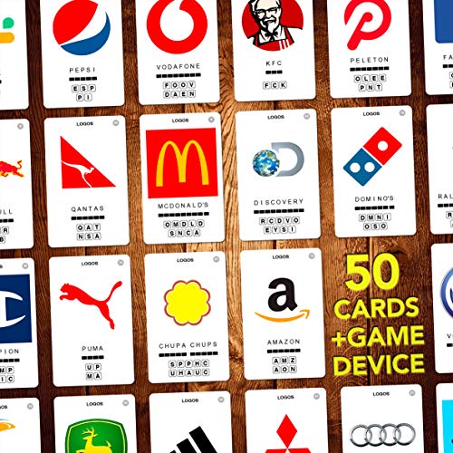 100 PICS Logos Travel Game - Guess 100 Logos | Flash Cards with Slide Reveal Case | Card Game, Gift, Stocking Stuffer | Hours of Fun for Kids and Adults | Ages 6+