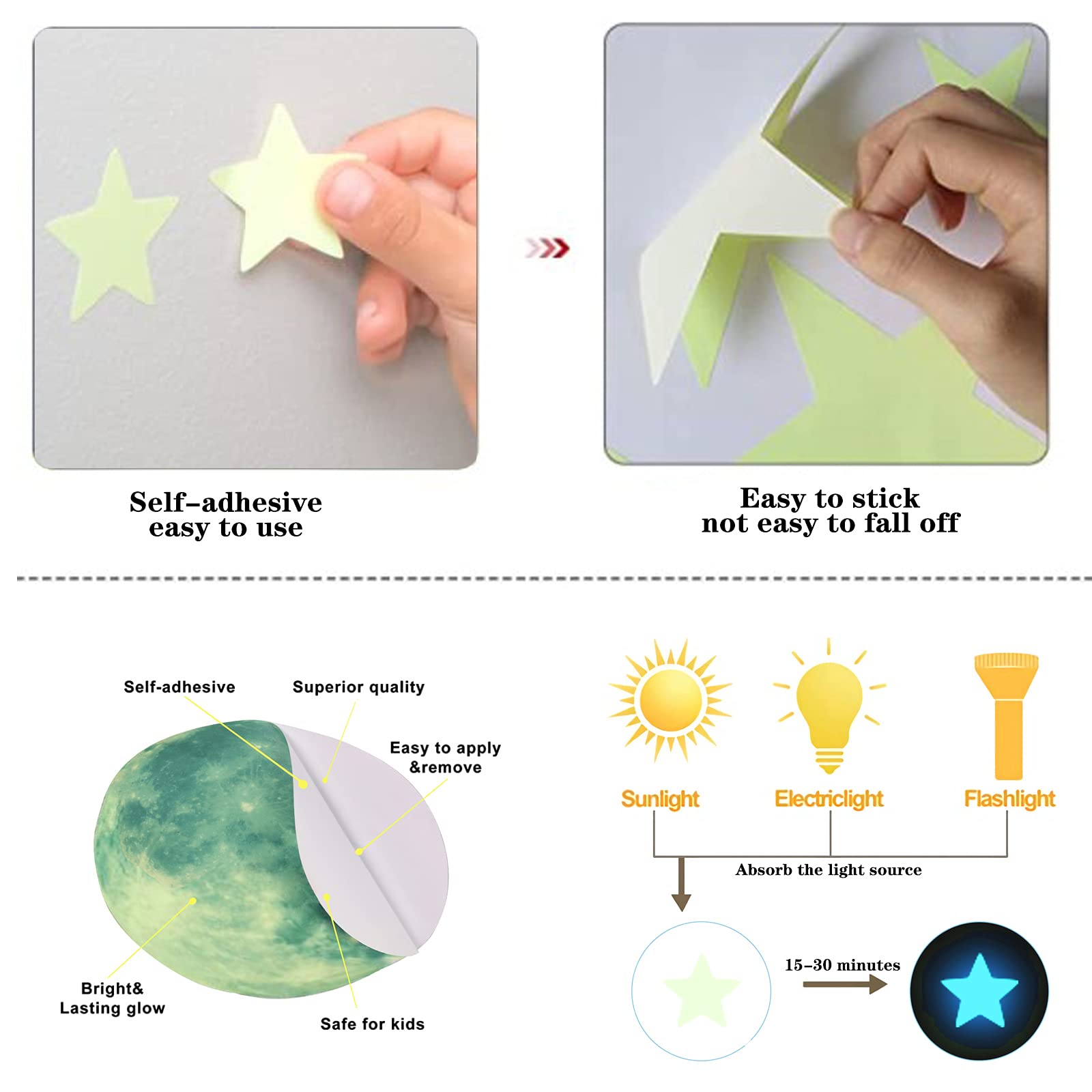 Blue Glow in The Dark Solar System Wall Decals,158 pcs Ceiling Light Stars and Moon Decoration, Planet Decor for Kids Boys Bedroom, Starry Sky Stickers for Nursery