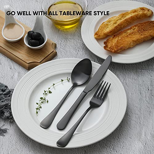 48-Piece Matte Black Silverware Set with Steak Knives for 8, Food-Grade Stainless Steel Flatware Set, Includes Spoons Forks Knives, Kitchen Cutlery For Home Office Restaurant Hotel