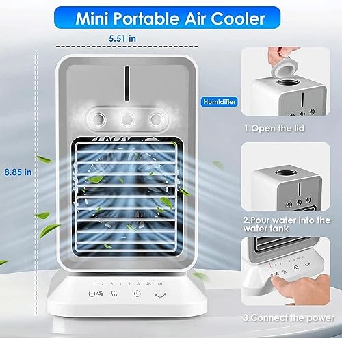 4 In 1 Mini Air Conditioner, 3 Wind Speeds,3 Spray Modes,4 In 1 Air Coooler 2/4 H Timer,120° Oscillating Room Air Conditioner Uk for Home Office