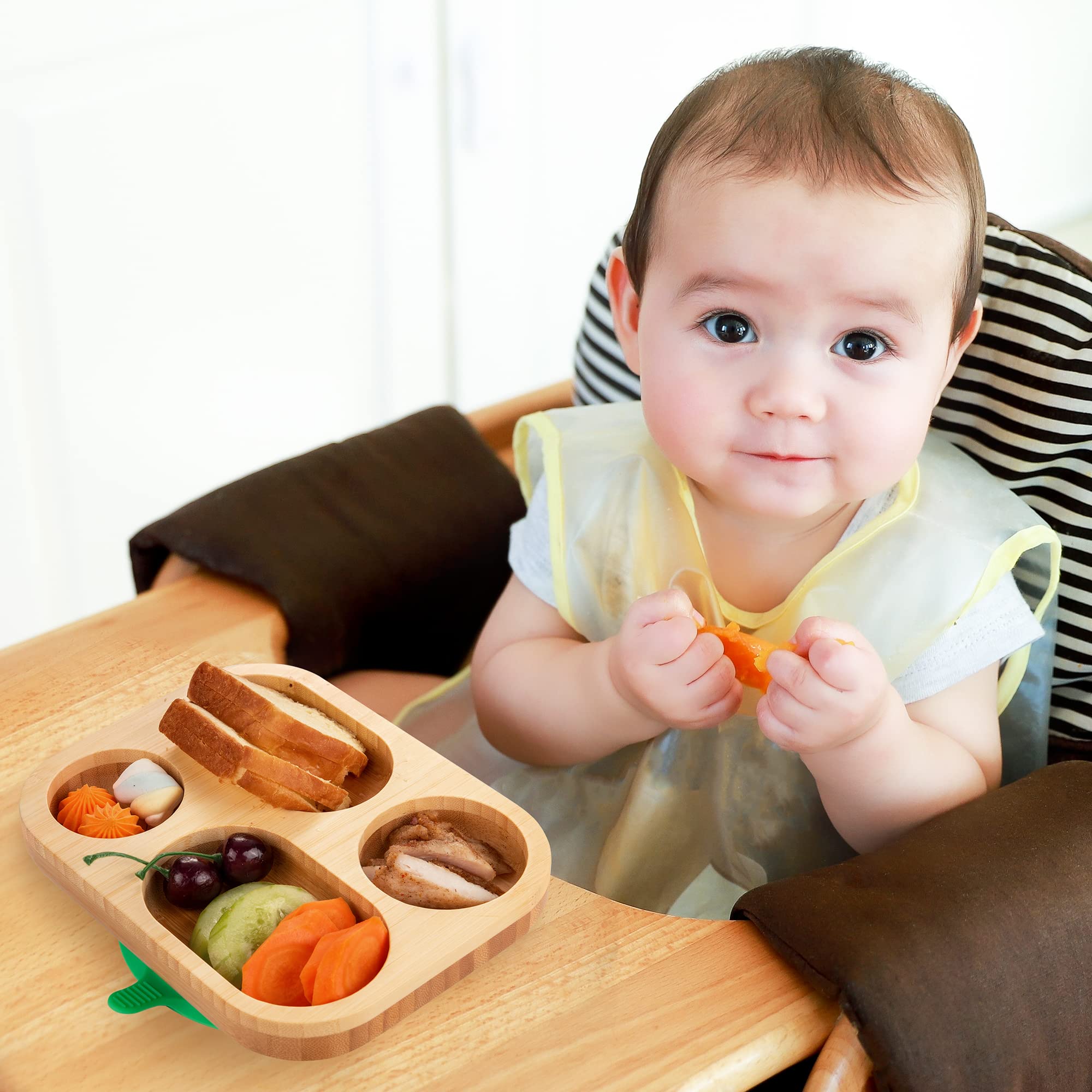 laboos Kid Portion Control Plate - Natural Bamboo Plates for Kids' Healthy Diet - Sturdy Compartment Plates with Suction – Non-Toxic, BPA-Free, Dishwasher Safe - Cute Food Portion Plate for Toddlers