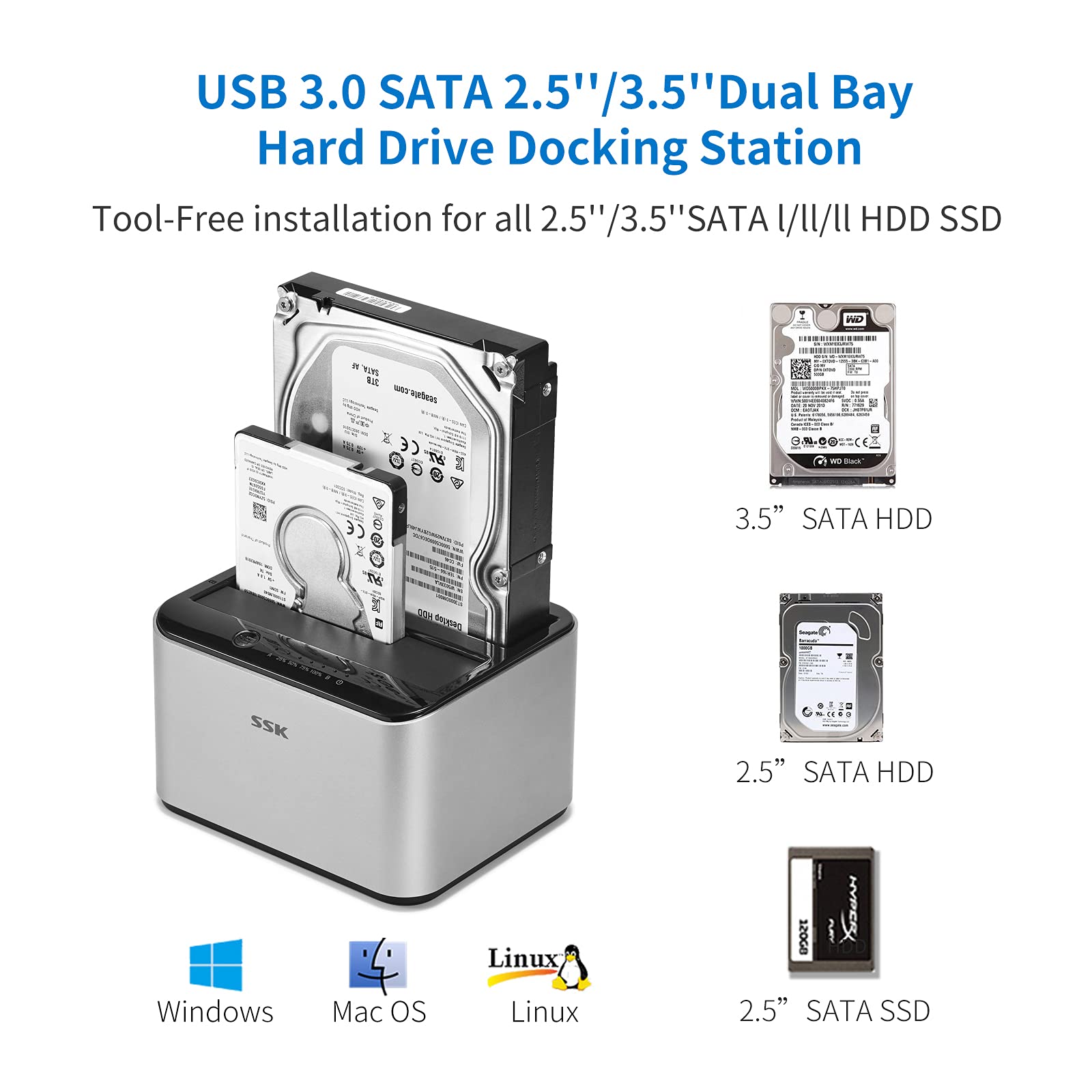 Bundles SSK 2.5 & 3.5 inch SATA HDD SSD Docking Station and SSK 4-in-1 USB C 10Gbps Hub with 10Gbps USB C and A Data Ports