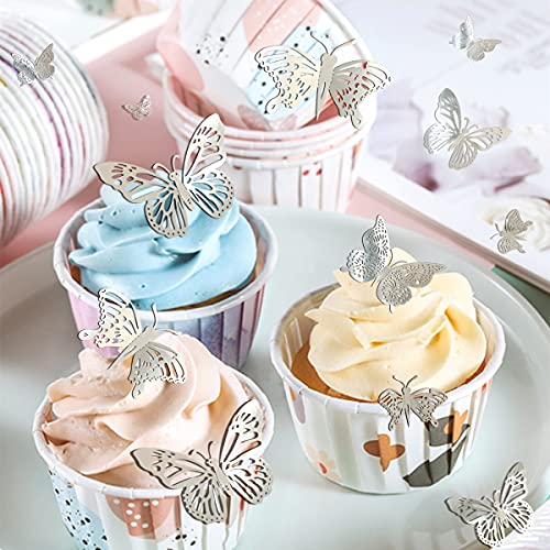 Mudboo 48 Pcs 3D Butterfly Wall Stickers,3 Styles 3 Sizes,Removable Wall Sticker Butterfly Wall Decals Decoration for Kids Bedroom Nursery Classroom Party Wedding Decor DIY Gift (Silver)