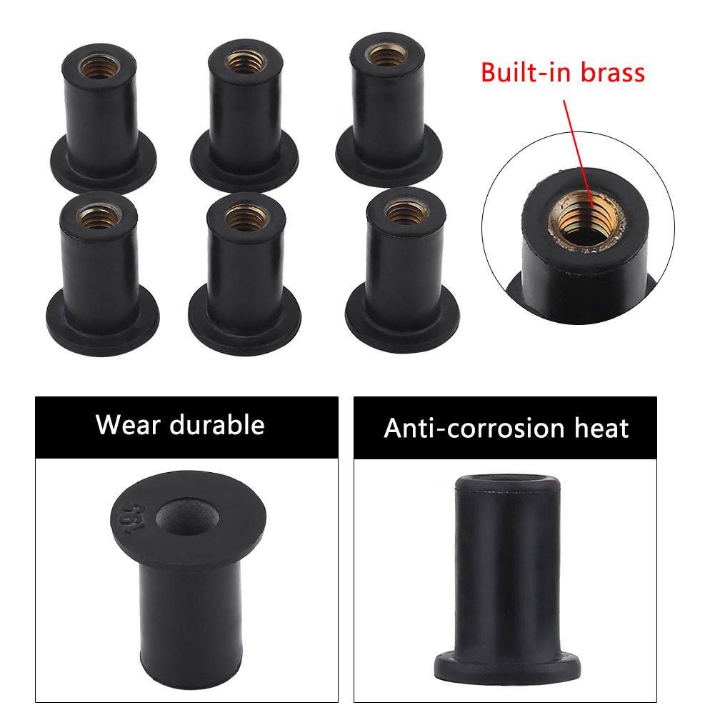12pc Durable Metric Rubber Well Nuts Windshield Bolts for Motorcycles Kayak Canoe Boats (Diameter 5 mm,Fit for M5 Bolts)