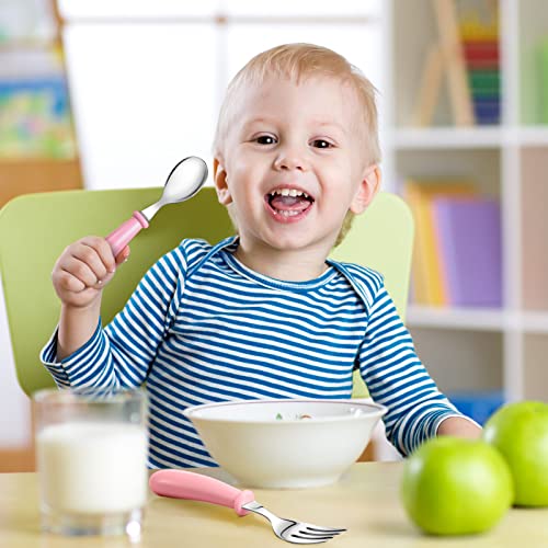 24 Pieces Toddler Spoons and Forks Toddler Silverware Set Stainless Steel Utensils Kids Cutlery Toddler Silverware with Round Handle for Safe Dining Lunch Box Kitchen
