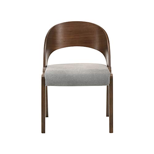 Armen Living Polly Mid-Century Modern Dining Accent Chairs Finish Fabric-Set of 2, 20" Wide, Walnut/Grey