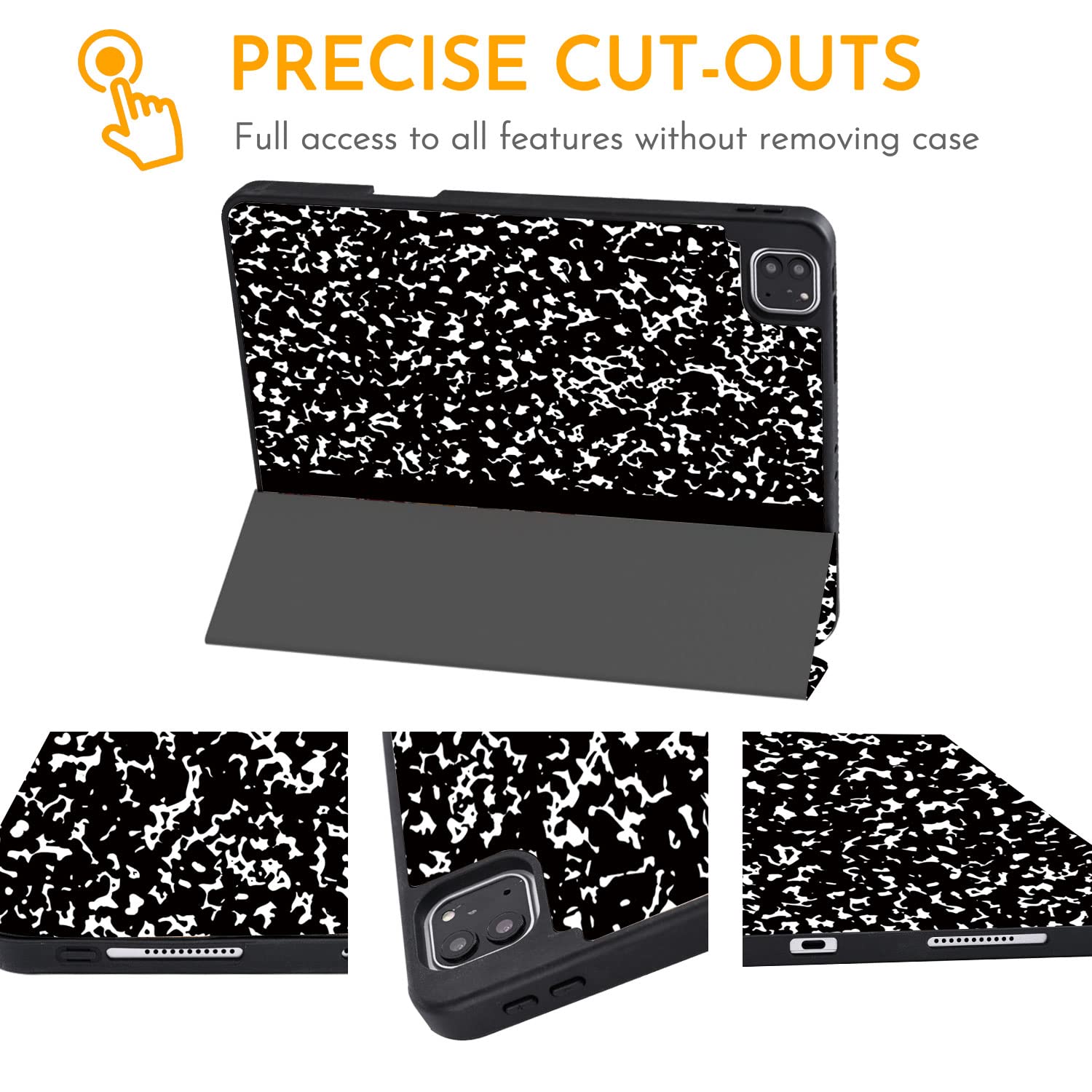 Hi Space for iPad Pro 11 Case Notebook with Pencil Holder 2022 2021 2020 2018 for iPad 11 Pro Case Black Composition Book Cover Auto Sleep Wake foriPad Pro 11 4th/3rd/2nd/1st Gen