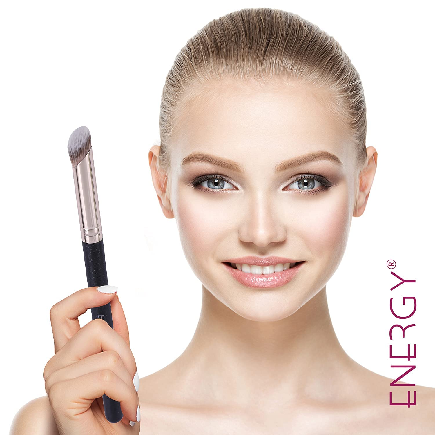 ENERGY Angled Flat Concealer Brush Under Eye Concealer Nose Contour Brush for Bronzer Liquid Foundation Cream Cosmetic Press Powder Concealer Palette Blending Buffing Stippling Brush Small 370S