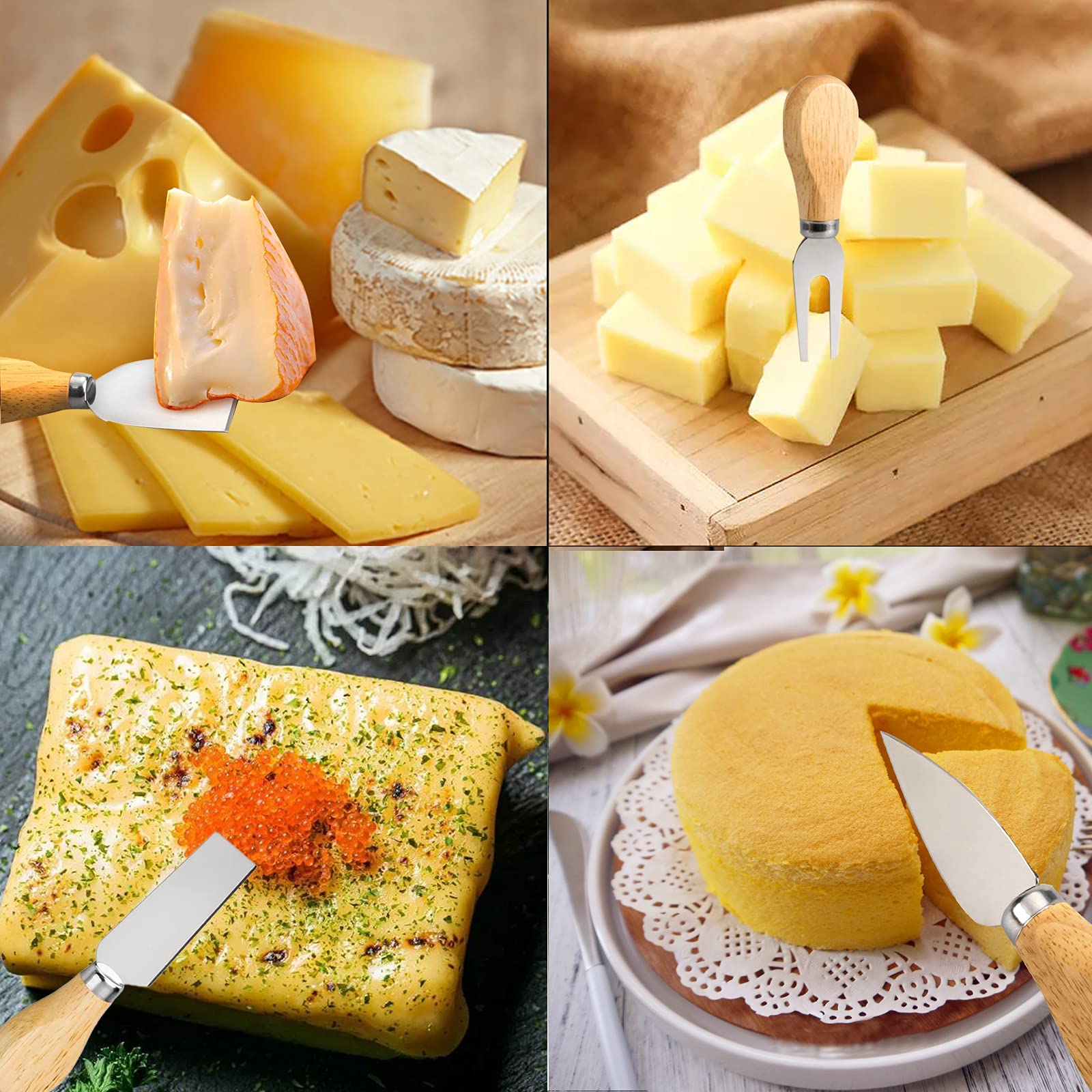 RMAMSCOV Cheese Knife Set, 8 PCS Stainless Steel Cheese Knife with Wood Handle, Butter Knife & Fork Cheese Tools,2 Cheese Knife, 2 Cheese Shaver, 2 Cheese Fork,2 Cheese Spreader