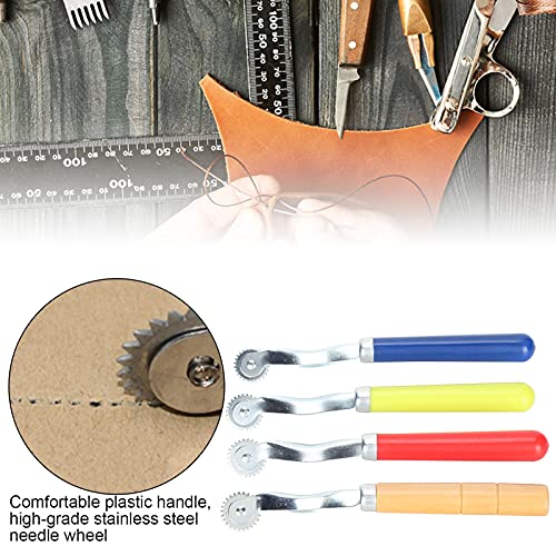 4Pcs Tracing Wheel Wooden Sewing Tools Marking & Tracing Tools Plastic Handle Stitch Marking Spacer for Sewing Patterns Wheel Sewing Tool with Packaging Bag Leather Paper Cloth