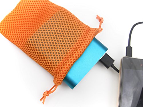 ALL in ONE 6pcs Nylon Mesh Drawstring Bag Pouches for Mini Stuff Cellphone Mp3 8x13cm (3x5 Inch) (Black+Orange+Blue)
