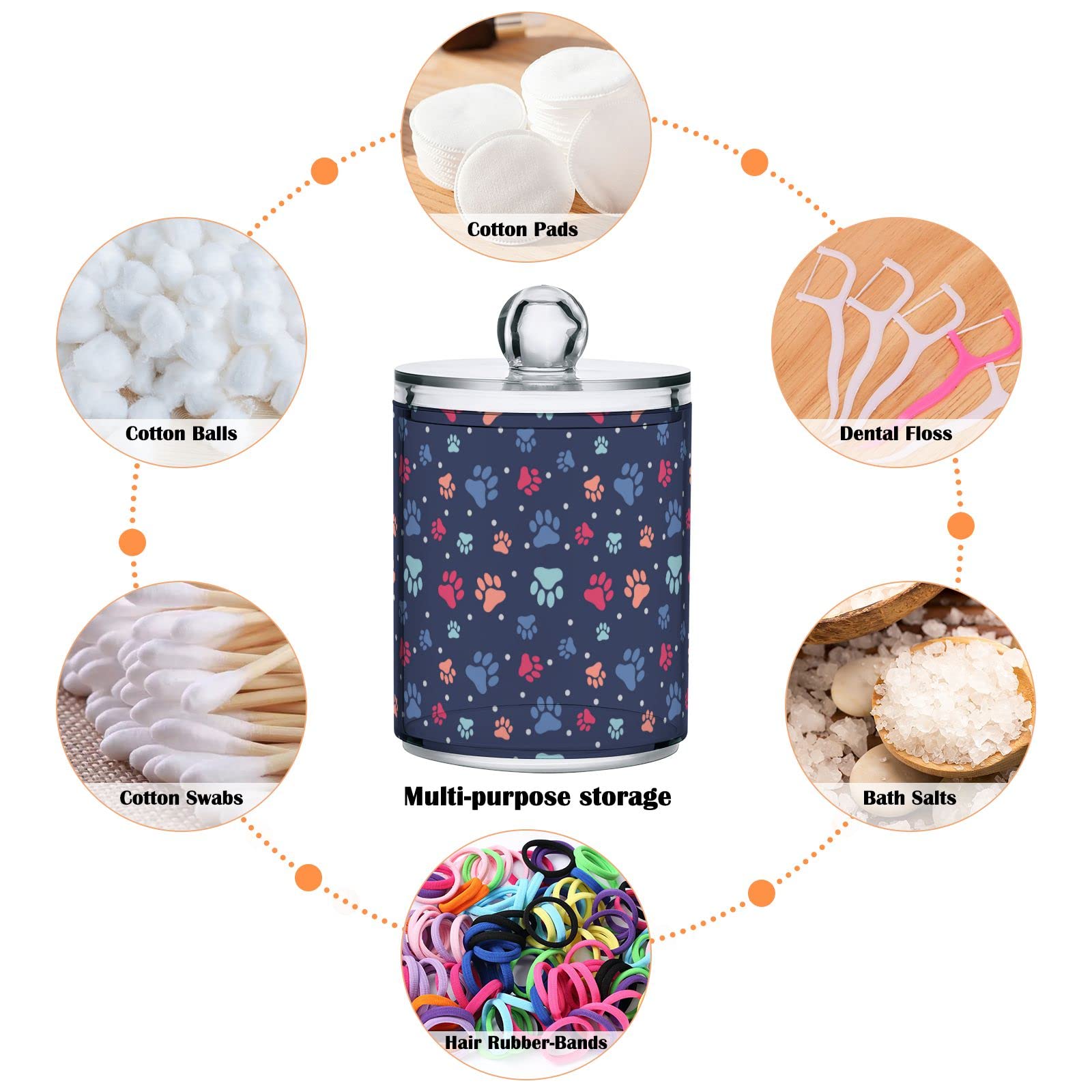 2 Pack Qtip Holder Dispenser Paw Navy Blue Apothecary Jars with Lids Dog Plastic Acrylic Bathroom Vanity Countertop Canister Storage Organizer for Cotton Ball,Swabs,Pads,Floss