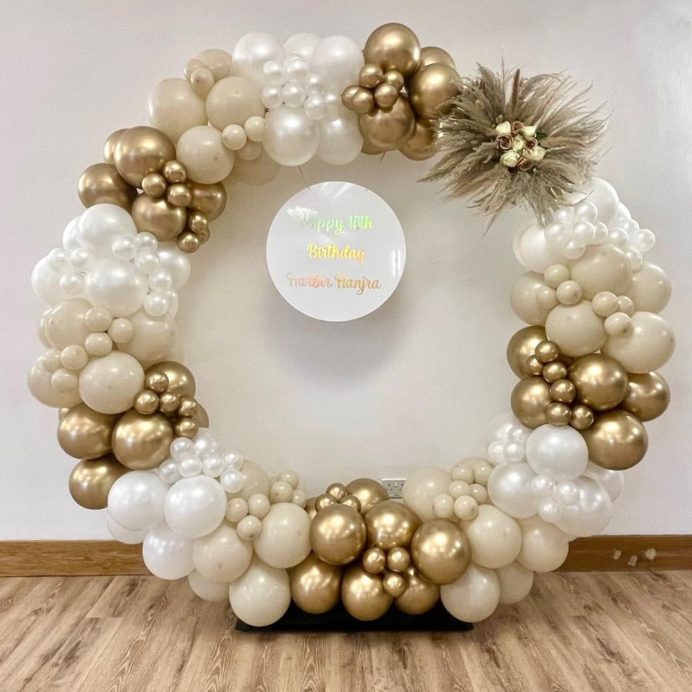 175Pcs Pearl White Double-stuffed Balloon Garland Kit, Pearl White Sand White Gold Balloons Arch for Boho Wedding Baby Bridal Shower Anniversary Birthday Party Decorations (Pearl White)