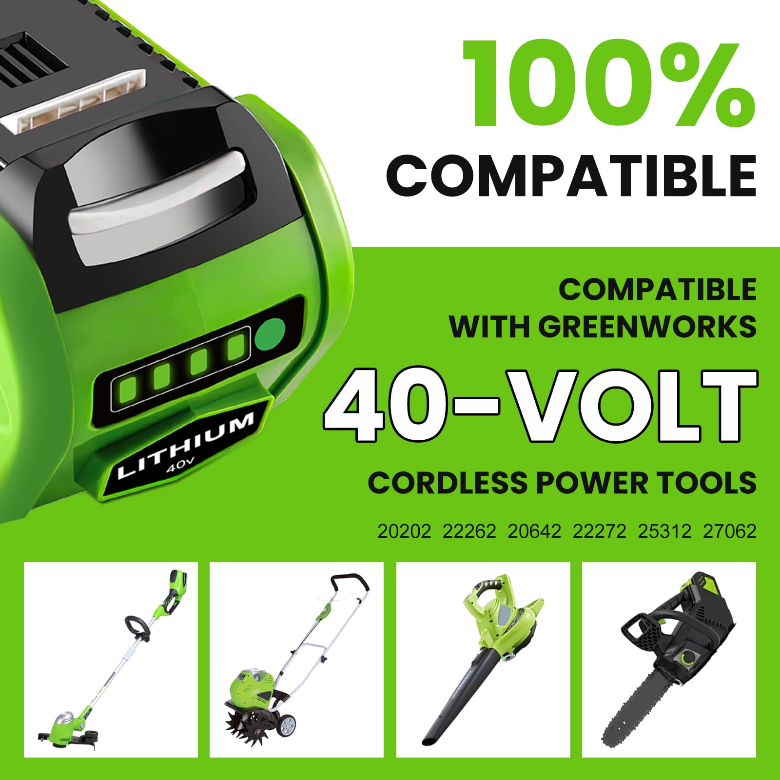 2 Pack 6.0Ah Lithium ion 40 Volt 29472 29462 Battery Replacement for Greenworks 40V Battery Compatible with Greenworks 29252 20202 22262 25312 25322 20642 22272 27062 21242 Cordless Power Tools(Green)