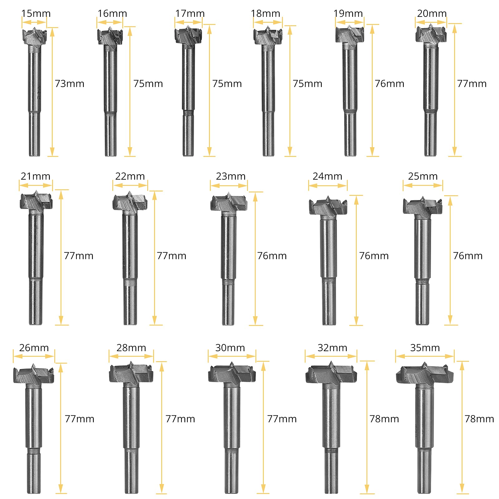AMTOVL Forstner Drill Bit Set 16 Pcs Carbide Forstner Bits 15-35mm Woodworking Hole Saw Hinge Drill Bit High Speed Steel Drill Bits for Wood Plastic Plywood