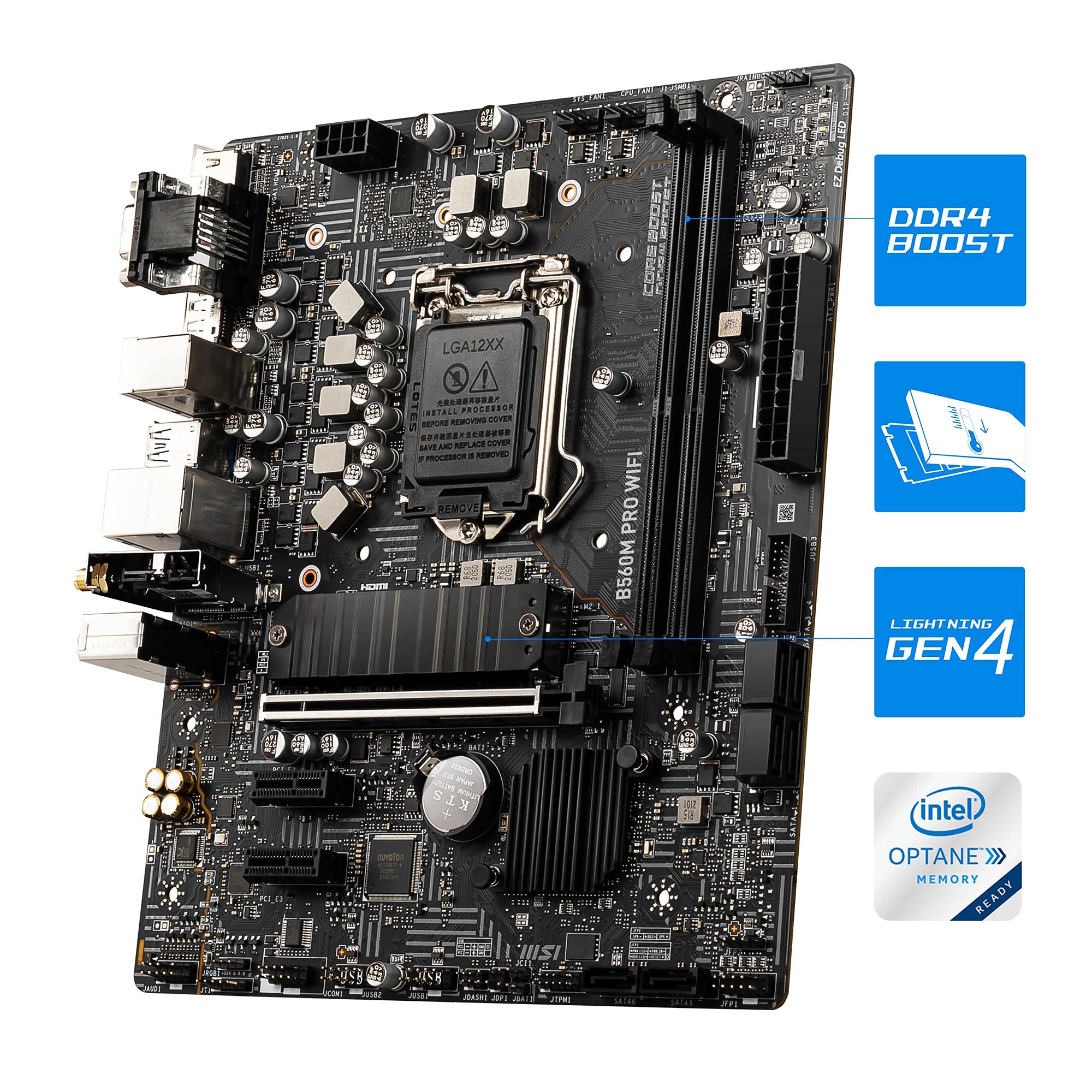 MSI B560M PRO WiFi ProSeries Motherboard (Micro-ATX, 11th/10th Gen Intel Core, LGA 1200 Socket, DDR4, PCIe 4, CFX, M.2 Slot, USB 3.2, 2.5G LAN, DP/HDMI)