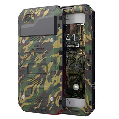 Beasyjoy iPhone SE 2022/2020 iPhone 7 iPhone 8 Case Waterproof, Metal Heavy Duty Case with Screen Protector, Full Body Protective Military Grade Shockproof Dropproof Tough Case, Camo