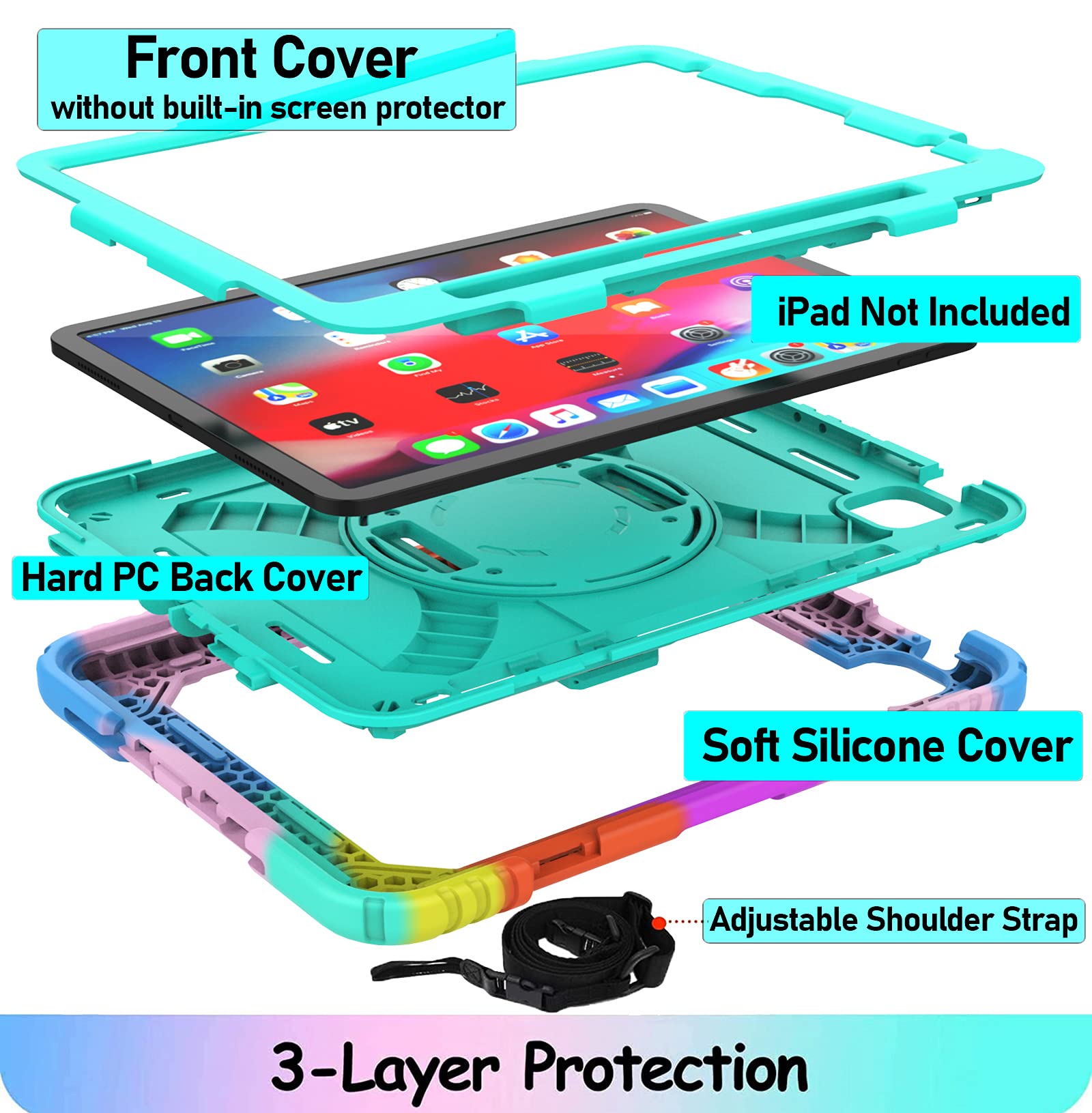 LTROP Case for iPad Air 5th/4th Generation 10.9 Inch(2022/2020),iPad Air 5/4 Case, iPad Pro 11 Case 2021/2020/2018,Pencil Holder/Swivel Stand/Shoulder Hand Strap Case for iPad 10.9 & Pro 11, Aqua Teal