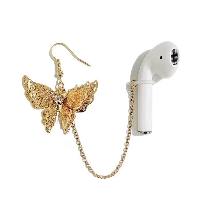 2pcs Airpod Earrings Holder Anti Lost Heart Pearl Flower Butterfly Star Earbud Ear Bud Earphone Holder Earrings Pierced for Women Girls (Butterfly)