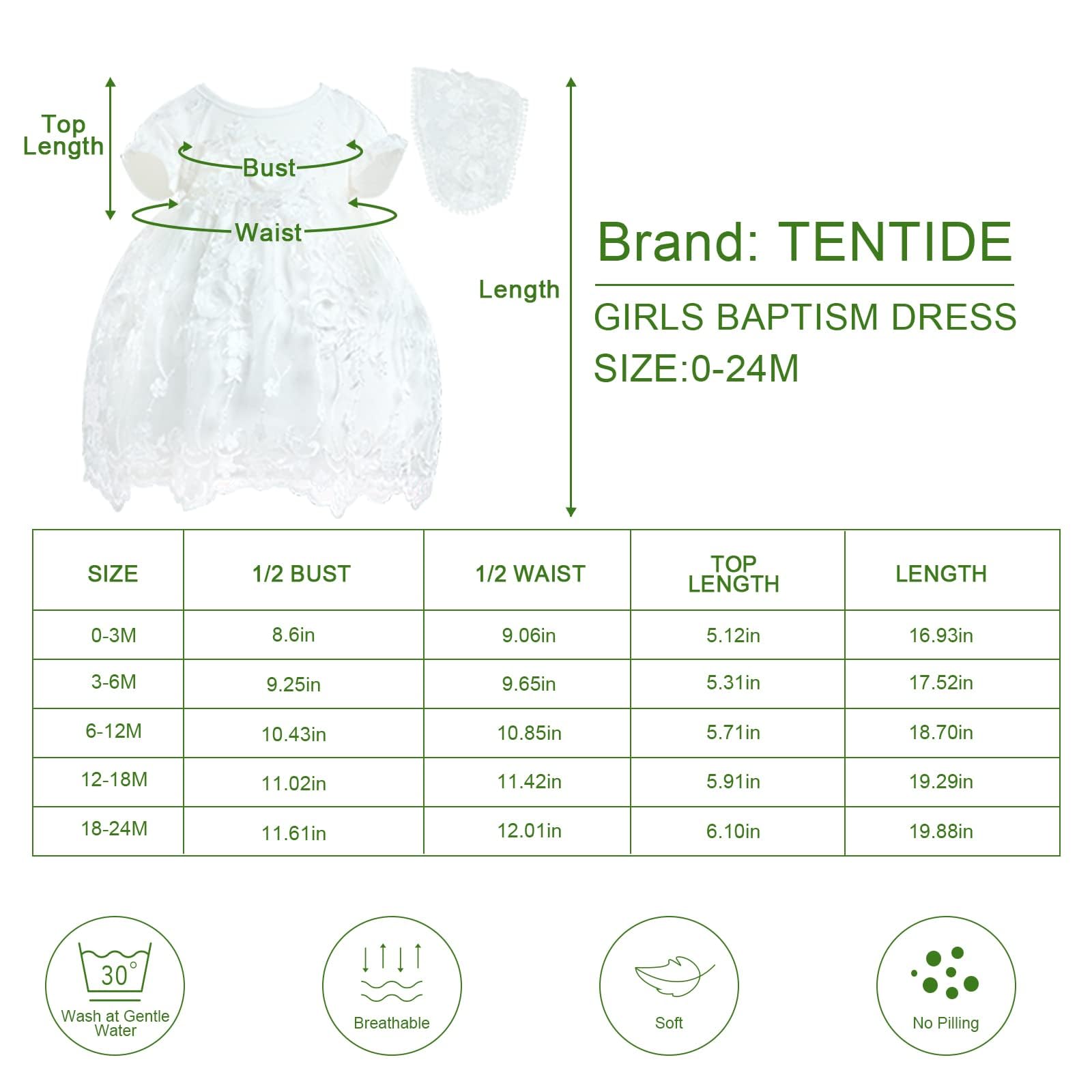 Baby Girls Lace Dress Christening Baptism Gowns Outfit with Bonnet for Party Wedding