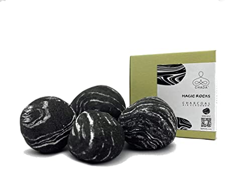Chada Magic Rocks : Charcoal Air Deodorizer, No Chemicals,Activated Charcoal, Natural Room Odor Eliminator, Air Purifier, Neutralizer, Absorb Smoke Smell, 420 g, set of 4 rocks