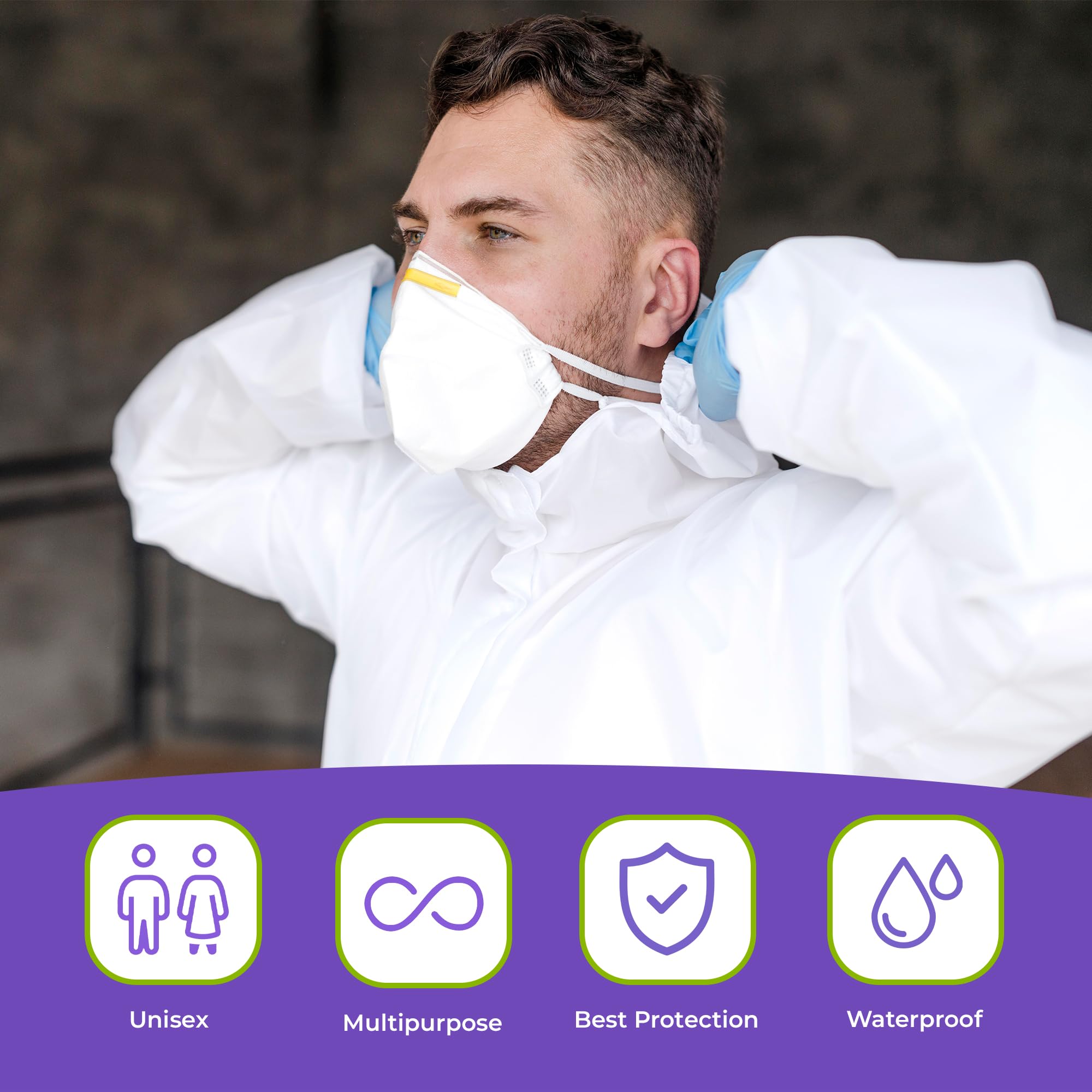 AMZ White Hazmat Suits, Small. Pack of 5 Lightweight Microporous Disposable Coveralls with Hood, Boots, Elastic Wrist, Lower Back, Zipper. Breathable Durable 60 GSM Painters Suit Disposable