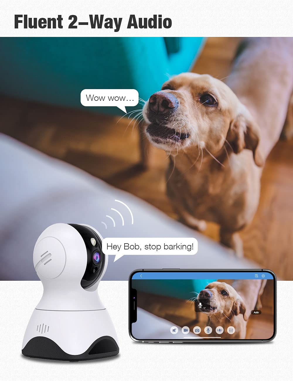 eazieplus Pet Camera, Indoor Security Cam with 2-Way Talk Remote Live View, 2.4GHz WiFi,1080P Night Vision, Motion/Sound Detection, Compatible with Alexa for Home Baby Elder Surveillance