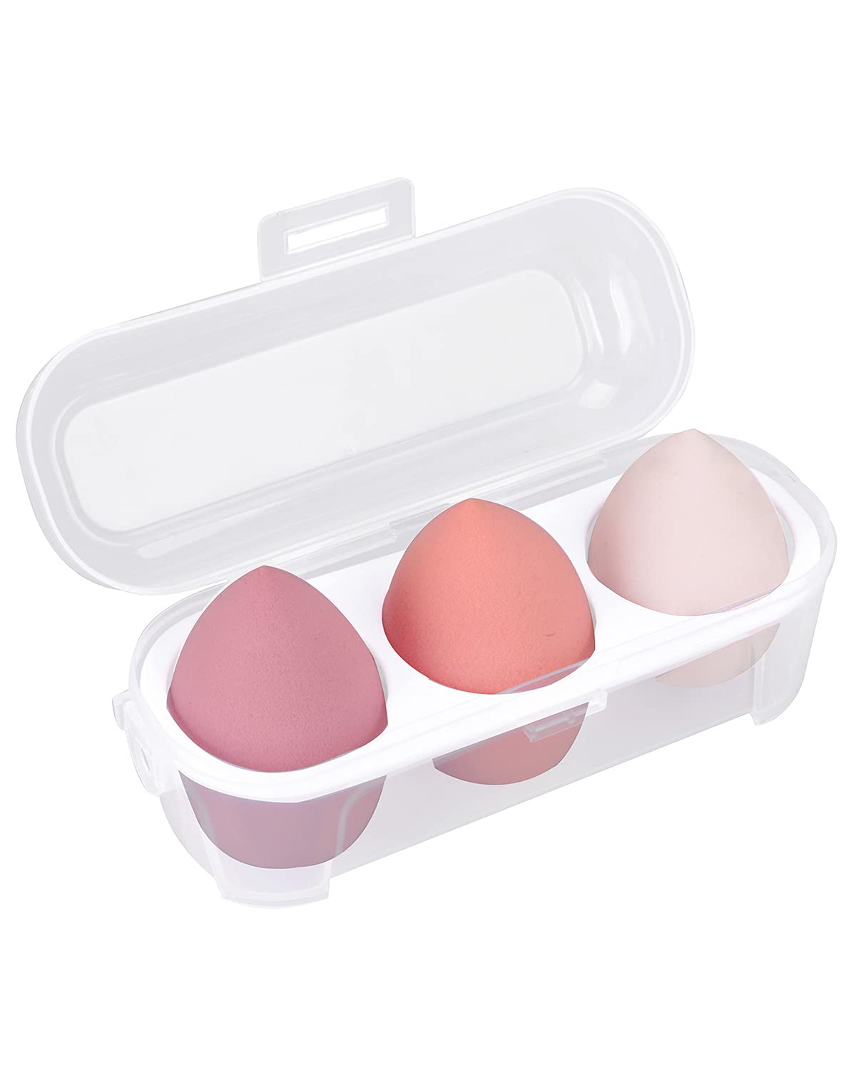 Makeup Sponge Case Blender Beauty Foundation Holder Blending Sponge Egg Set Makeup Sponge Wet And Dry Storage Box Egg Sponge Organizer Stocking Stuffers Gift for Women (3pcs-Pink series)