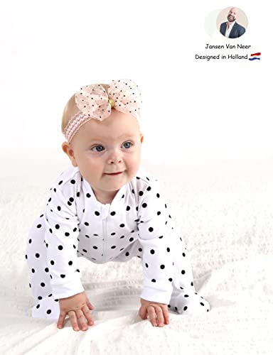 Jimonda Baby Girls Boys Pajamas,Organic Cotton PJS Sleeper,Zipper Closure Non-Slip Footie (Houndstooth&Dots, 9-12 Months)