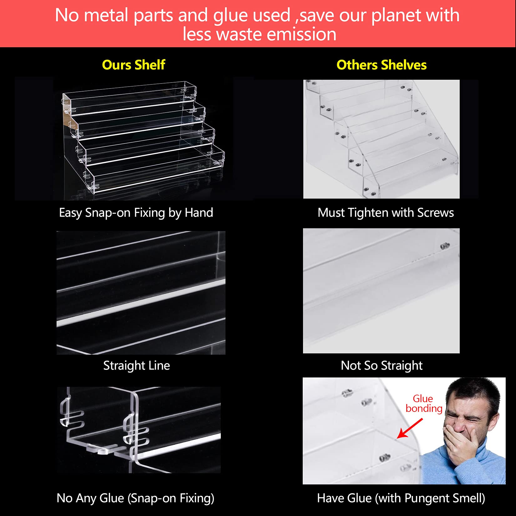 BVANQ 4 Tier Sunglasses Organizer Acrylic Sunglass Holder Nail Polish Organizer Countertop Stand Display No Pungent Acrylic Glue Assembly