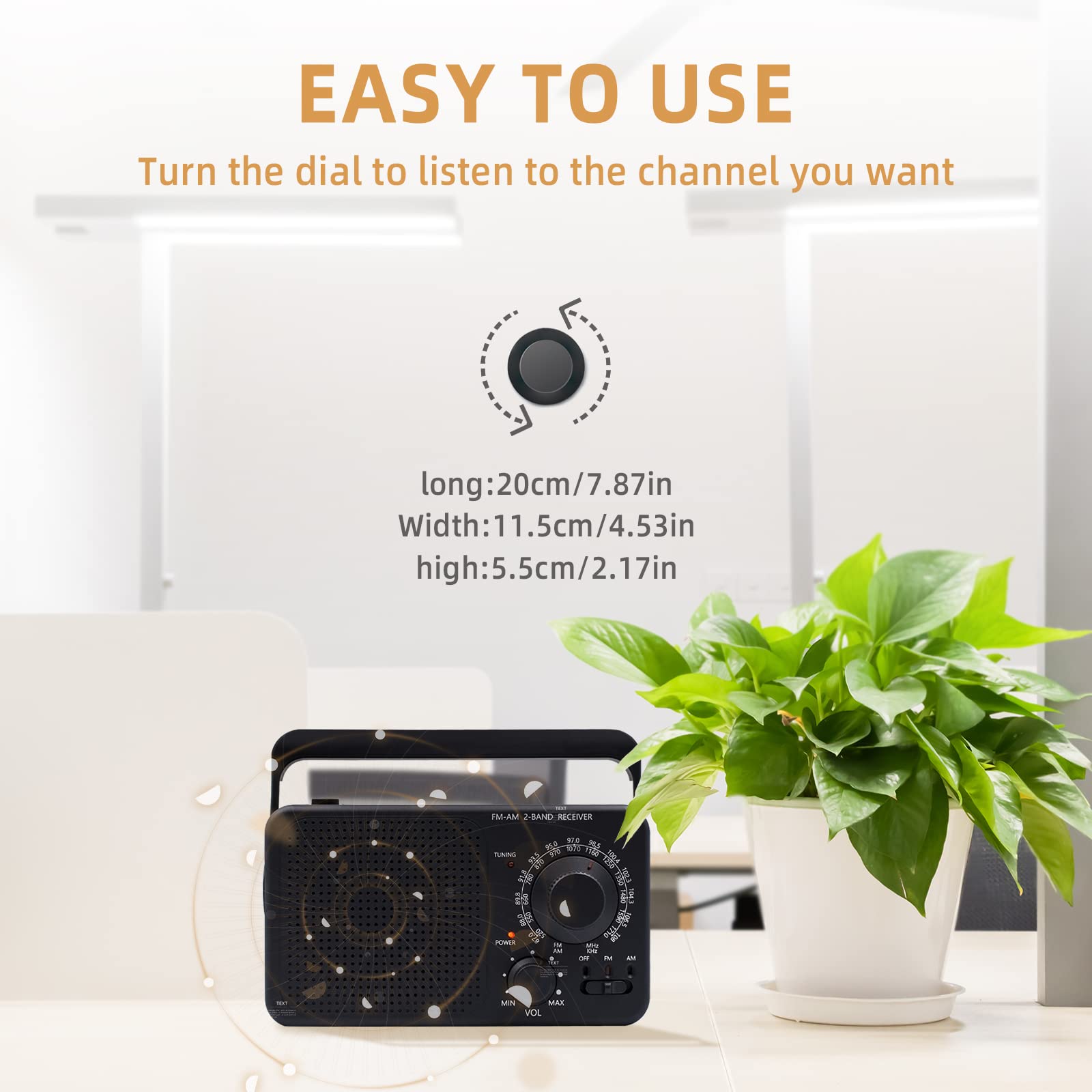 2022 New BOCTOP Portable AM/FM Radio, Simple Transistor Radio with Flashlight, 3 D Battery Operated/AC Powered, Easy to Use, Suit for Senior and Home