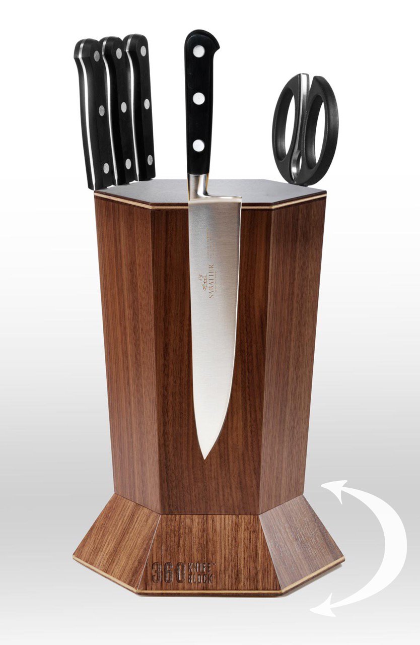 360 Knife Block - (Walnut) ROTATING Magnetic knife block - SeriousEats/ATK/Cooksillustrated BEST Universal Knife Block - handmade in Washington