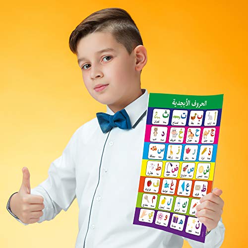 Dosmaxx 10 Large Arabic&English Educational Posters for Kids,Arabic Alphabet for Kids,Preschool, Homeschool,and Elementary Classroom Displays,Teach Numbers,Colors,Animals,Arabic Letters,Weather