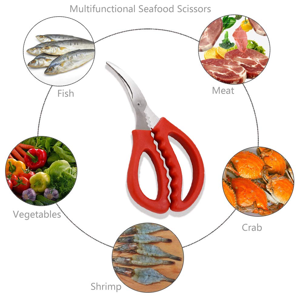 2 Pack Seafood Scissors,Seafood Fish Crab Shrimp Lobster Scissors Stainless Steel Shears for Kitchen Tools