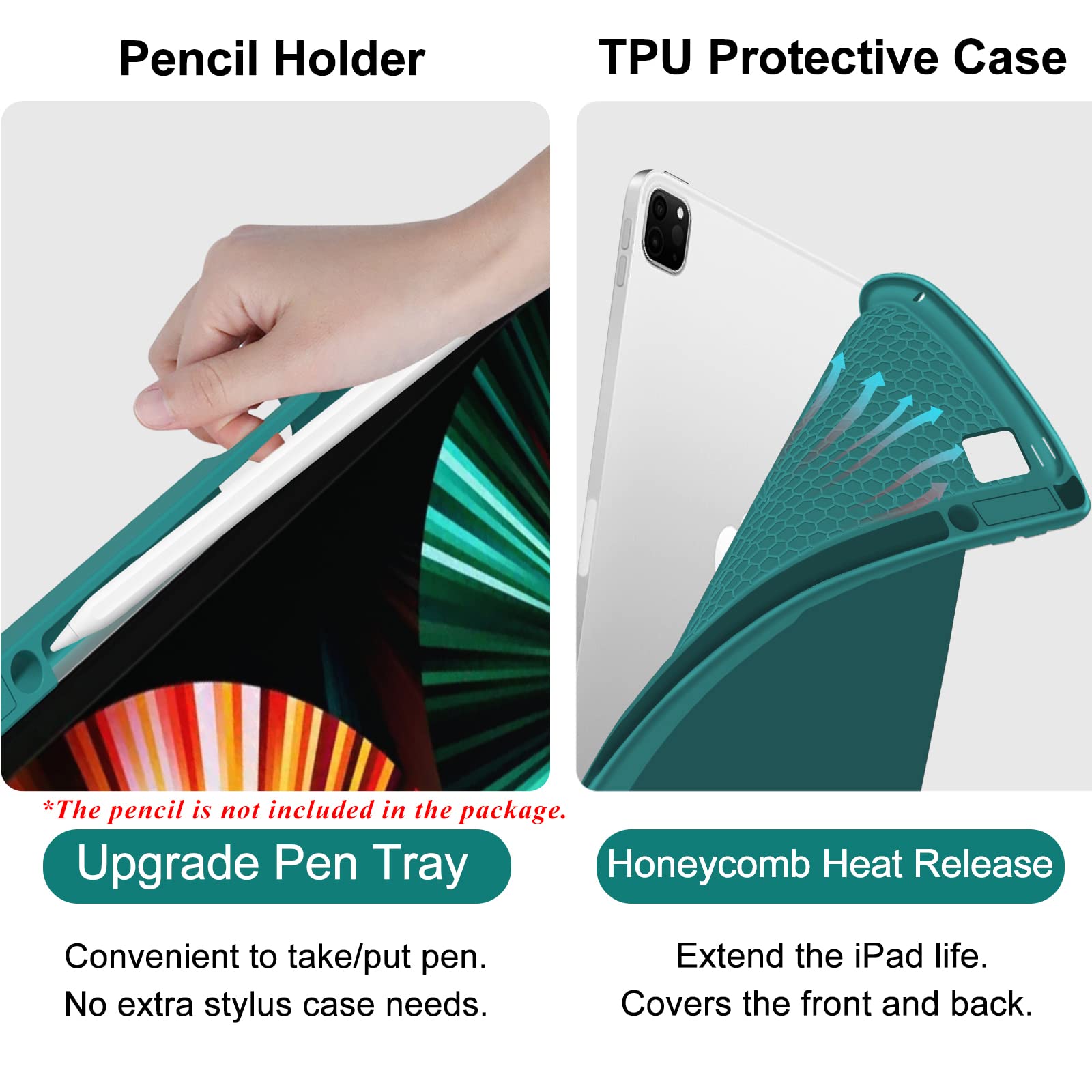 BLUTLOTUS Keyboard Case for iPad Air 13 2024, ipad Pro 12.9 inch 2022/2021/2020 (6th/5th/4th Gen),Smart Folio Tablet Cover with Pencil Holder, 7 Color Backlit Detachable Wireless Keyboard-Teal