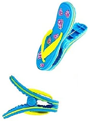 3 Set (6 Ct) Black, White, and Blue Flip Flops Beach Towel Clips Jumbo Size for Beach Chair, Cruise Beach Patio, Pool Accessories, Household Snacks Clip, Baby Stroller Clips by C&H Solutions