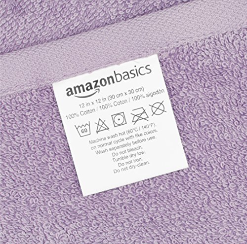 Amazon Basics Fast Drying, Extra Absorbent, Terry Cotton Washcloths - Pack of 24, Lavender, 12 x 12-Inch