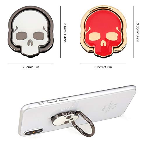 3 Packs Skull Shape Phone Ring Holder in 3 Colors, DaKuan 180° Adjustable Metal Stand Finger Grip Kickstand (Black, White, Red)